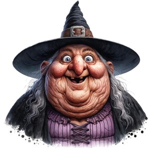 Funny Fat Old Witch Clipart, Witchy Watercolor Bundle, Digital Download ...