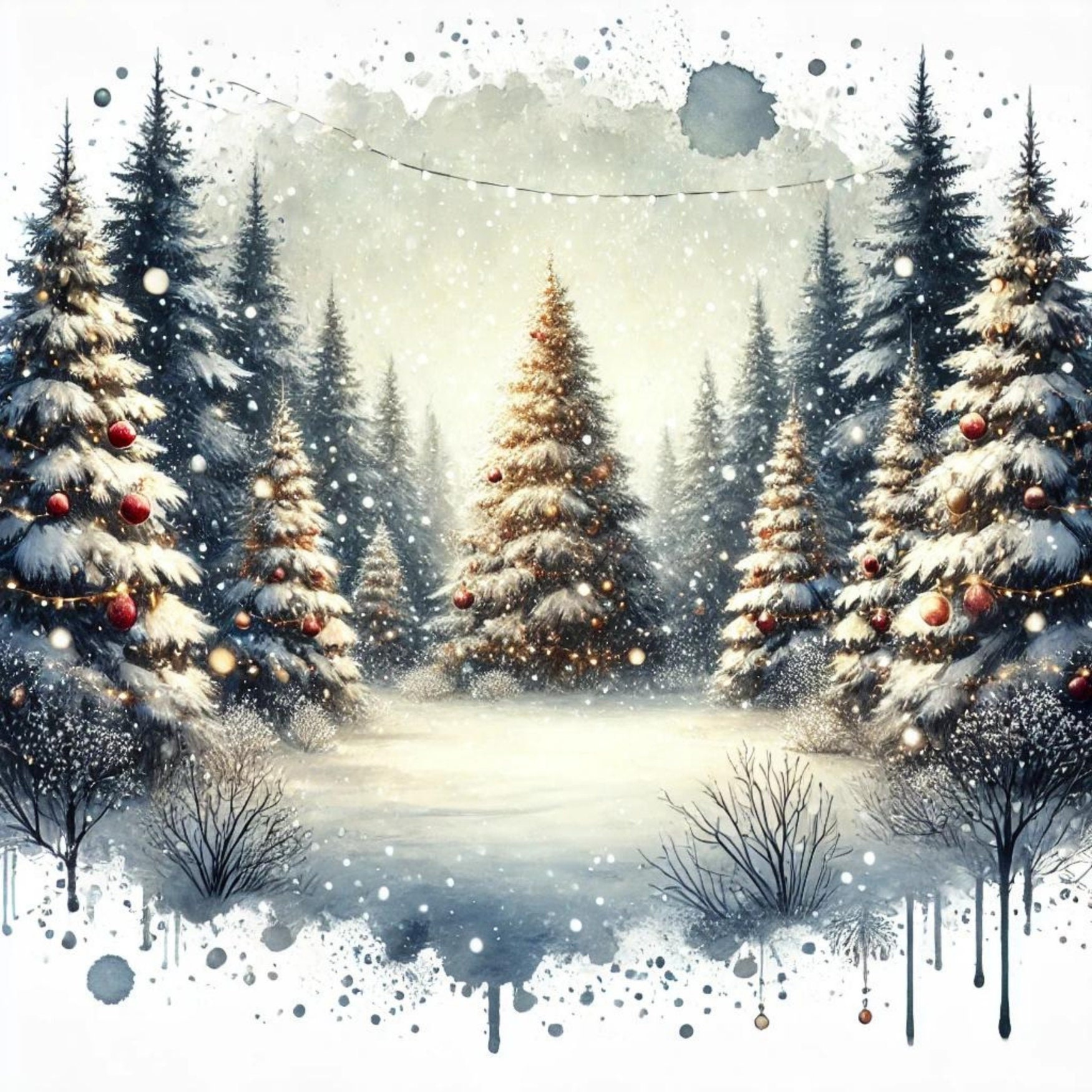 Vintage Christmas Forest Clipart Bundle, Digital Paper Crafts, Winter ...