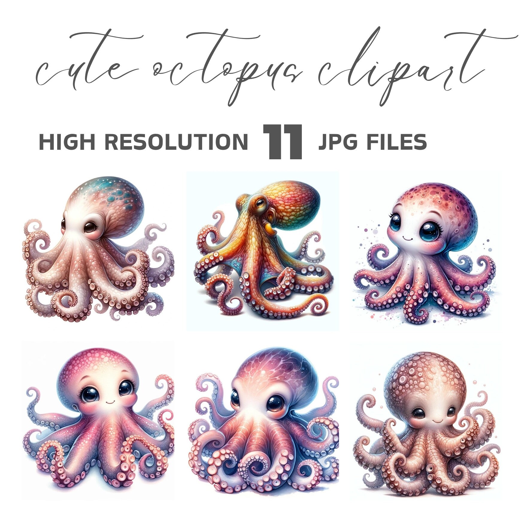 Ocean Octopus Watercolor Clipart for Baby Nursery Decor, Undersea Baby ...