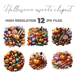 Spooky Halloween Sweets Clipart Bundle, Digital Watercolor Candy ...