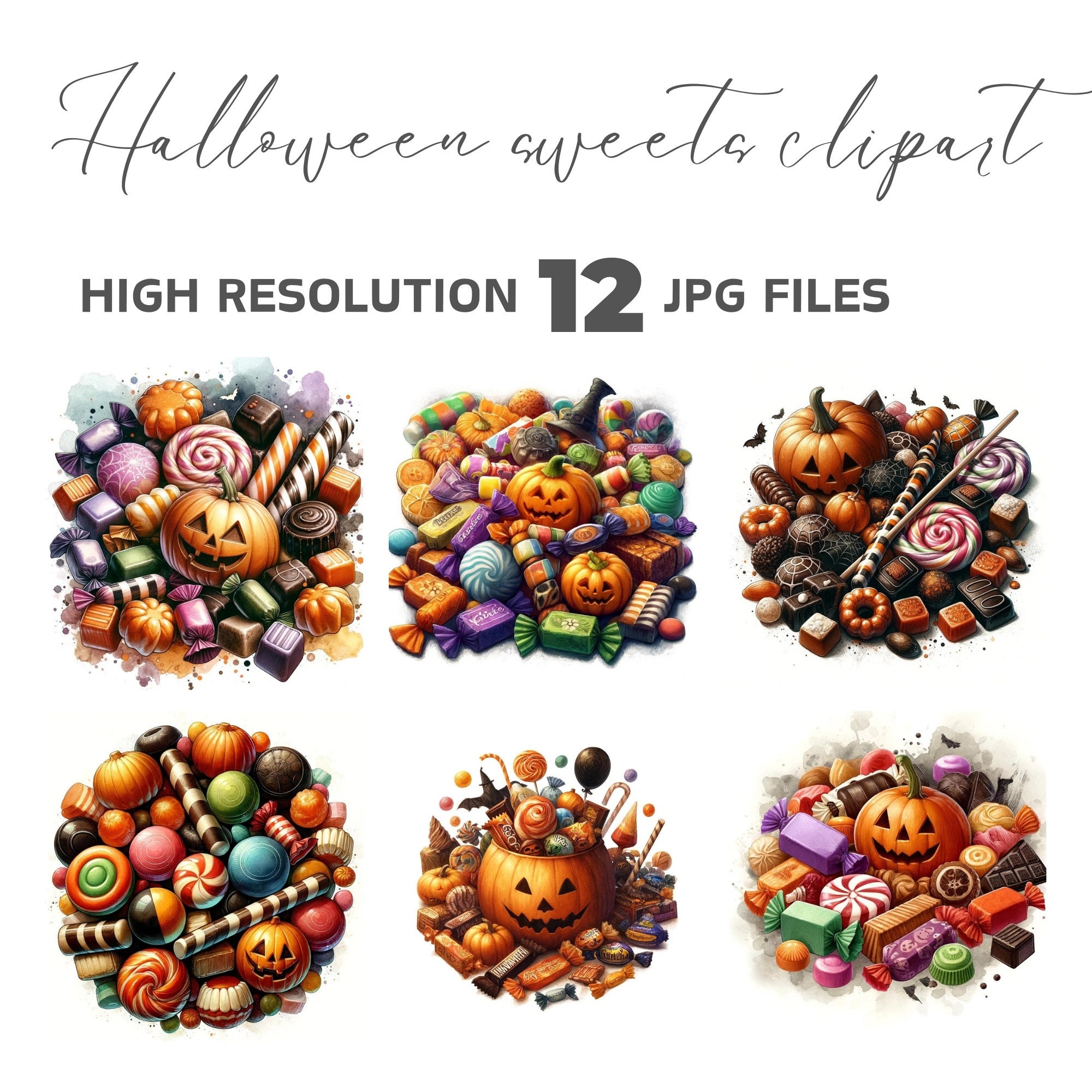 Spooky Halloween Sweets Clipart Bundle, Digital Watercolor Candy ...