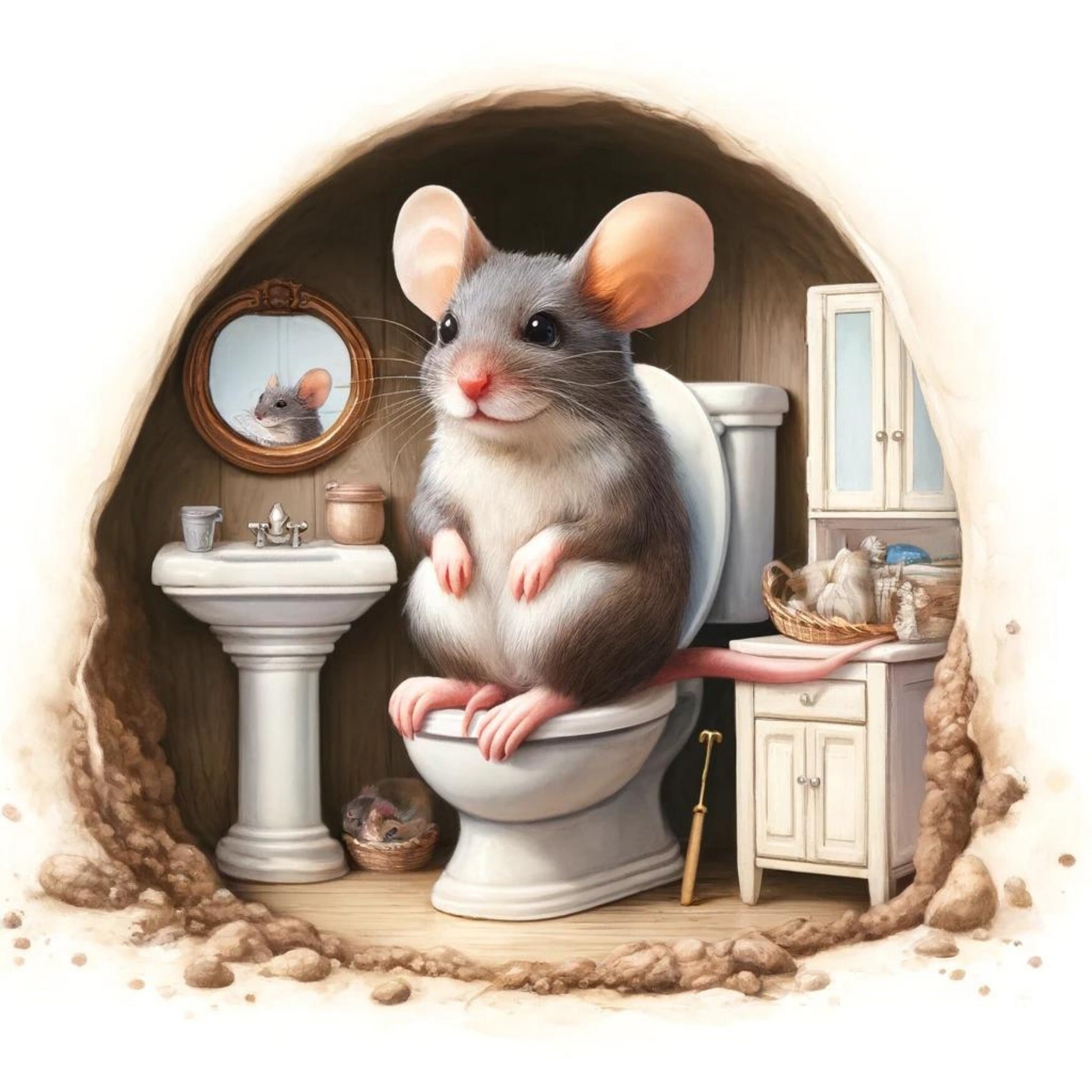 Mouse Sitting on Toilet in Mouse Hole, Instant Download, Cute Mouse ...