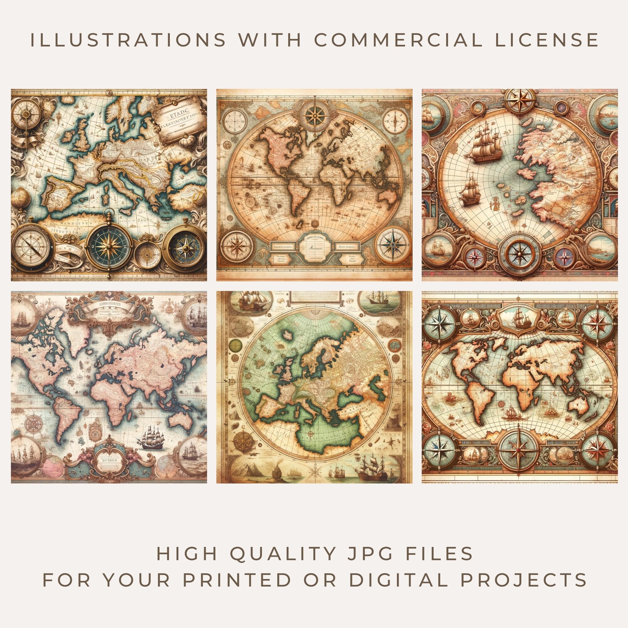 Old Retro Map Digital Paper Pack, Vintage Patterns for Creative ...