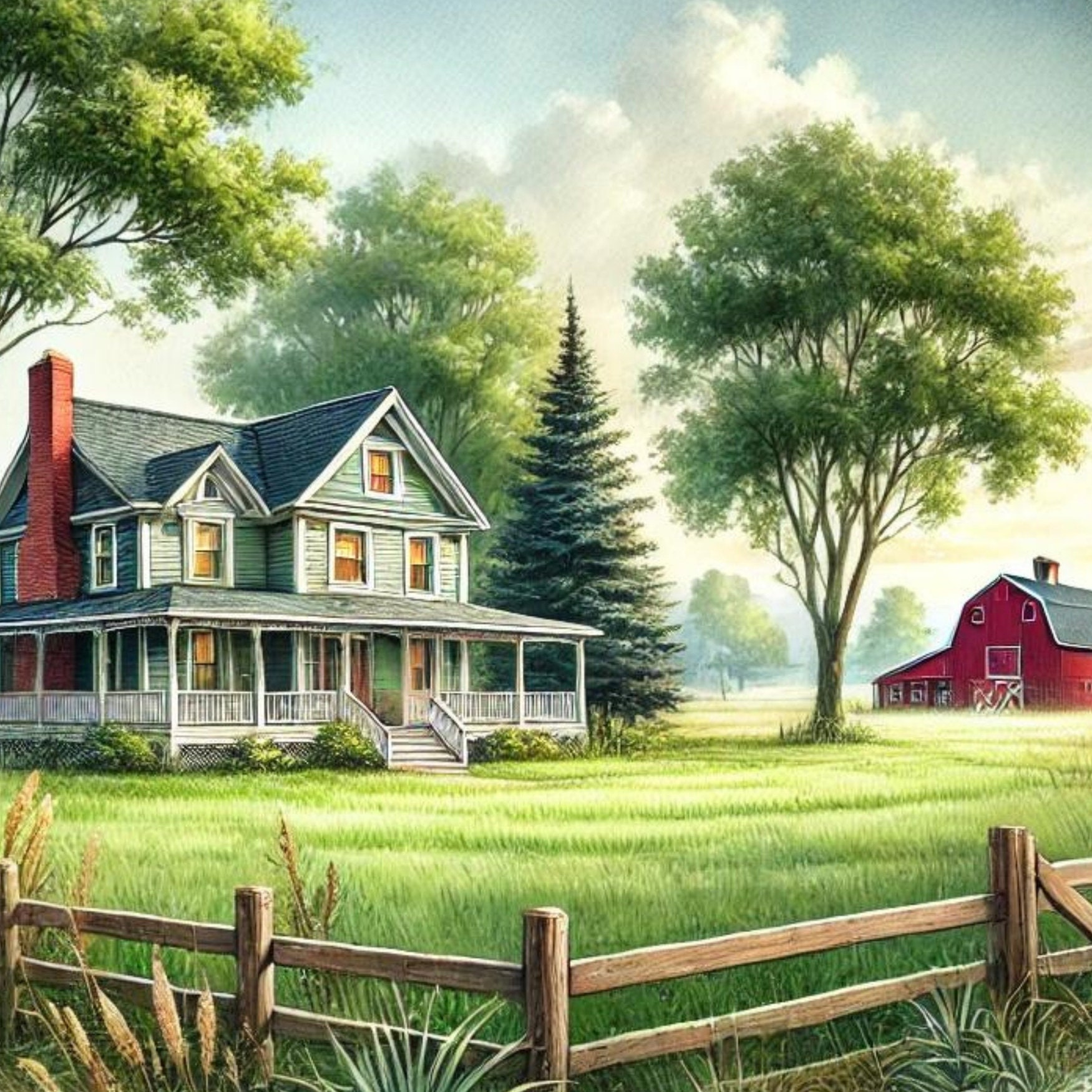 American Homestead Landscape Clipart, Digital Crafting Files for Junk ...