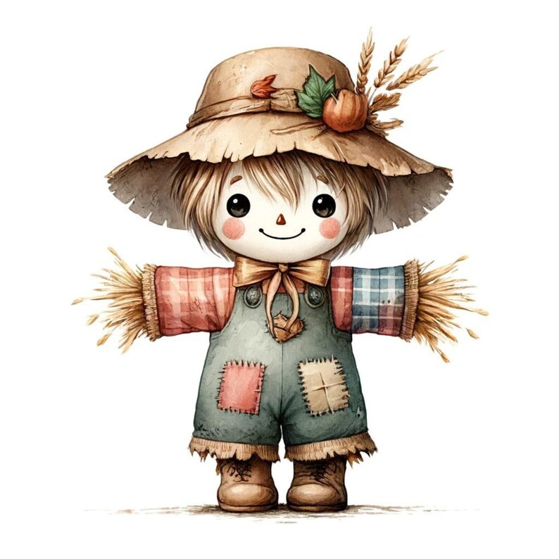 Fall Scarecrow Clipart, Vintage Watercolor Graphics, Digital Crafting ...