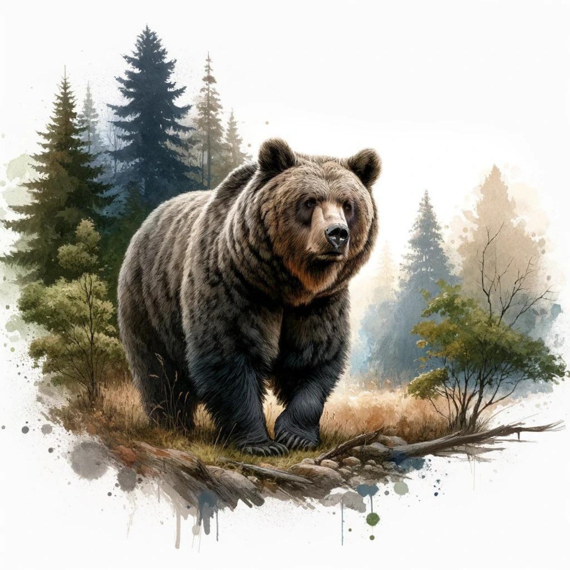 Bear in the Forest Collage Images, Commercial Use Scrapbook Ephemera ...