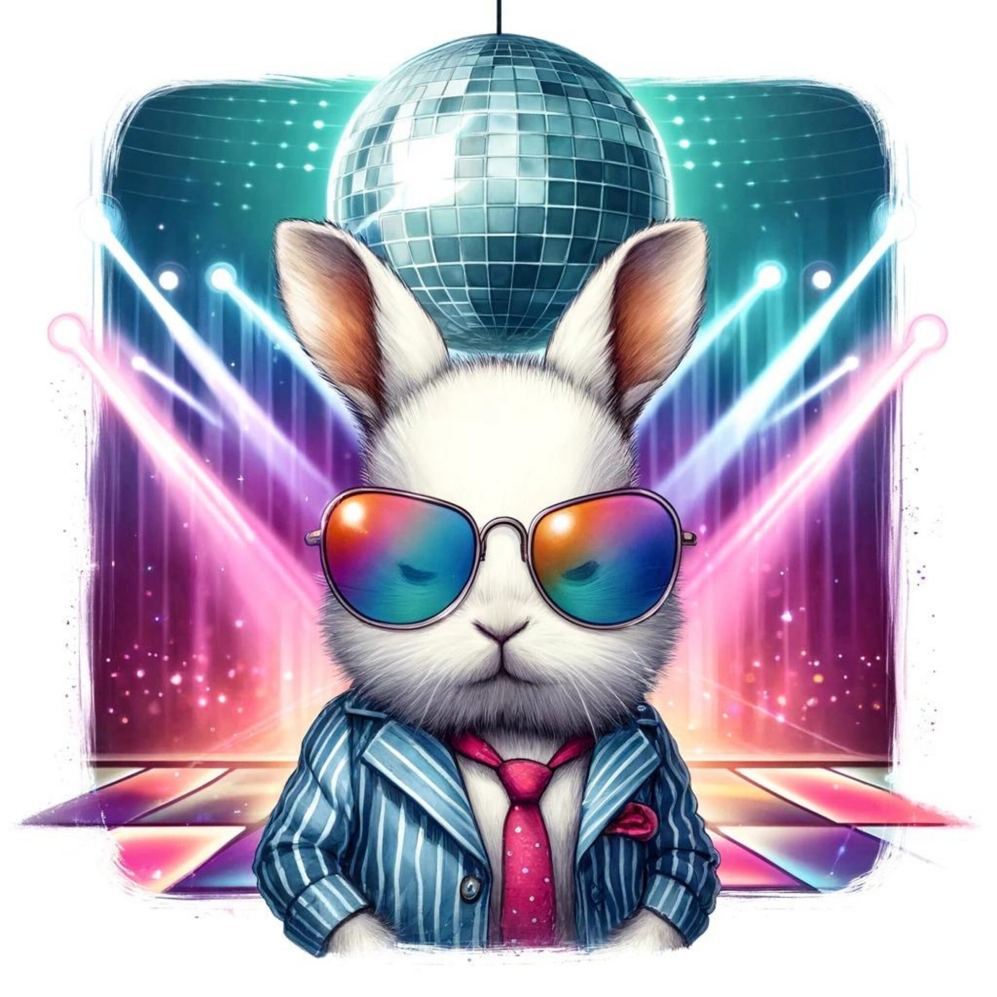 Neon Disco Bunny Watercolor Clipart Set, Digital Download for ...