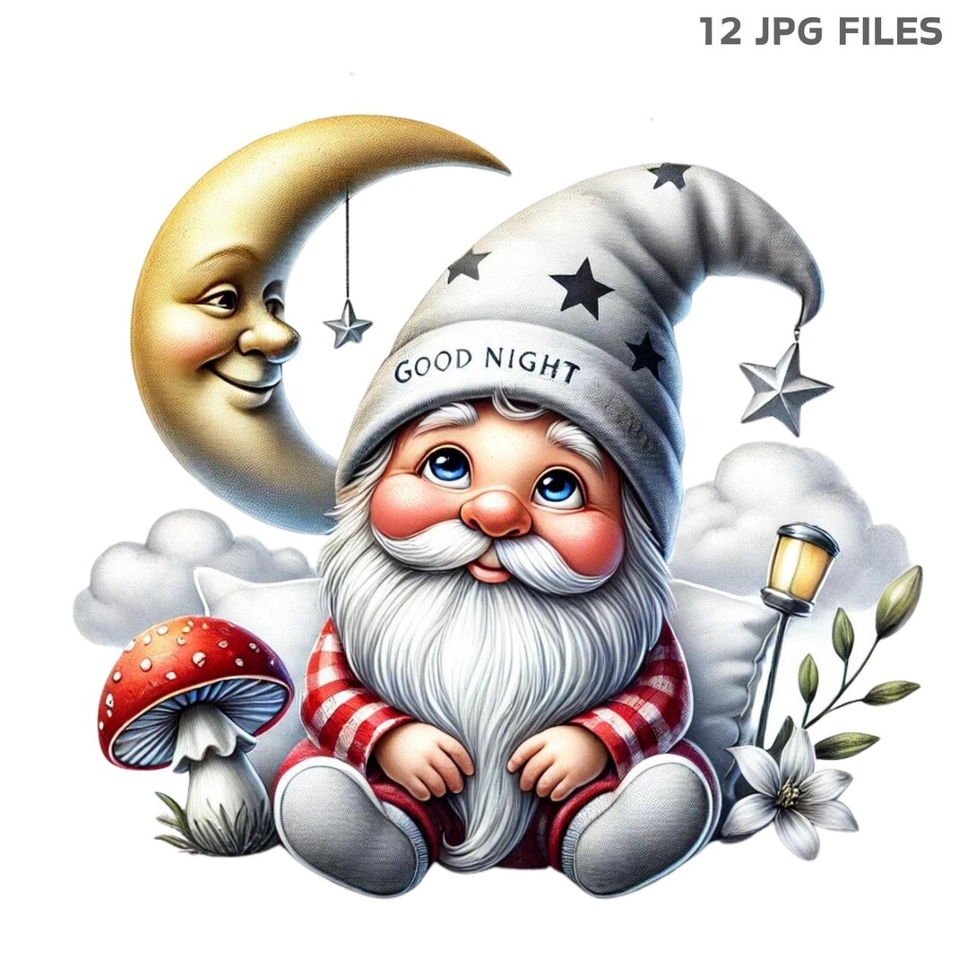 Good Night Gnomes Clipart, Fantasy Designs for Sublimation, Instant ...