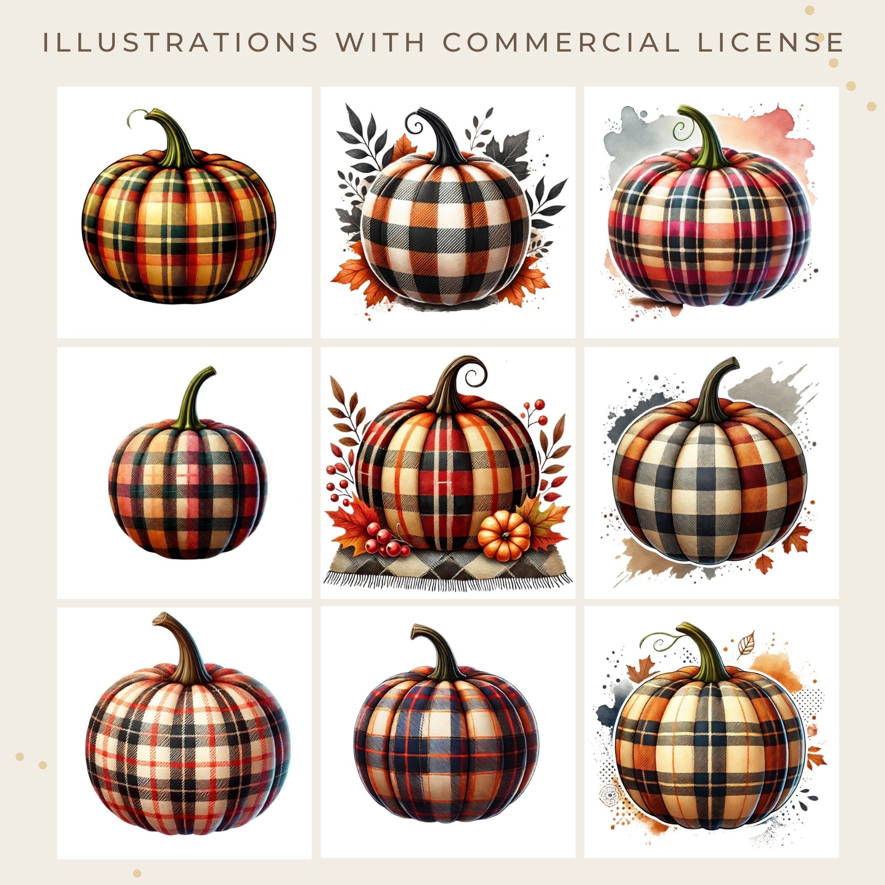 Plaid Pumpkin Clipart, High Resolution Digital Downloads for Fall ...