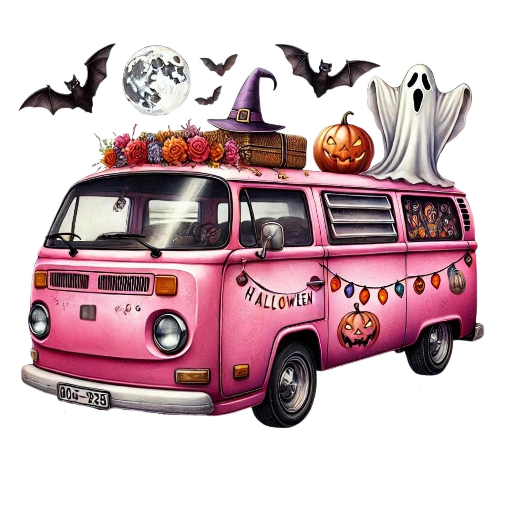 Pink Halloween Van, Hippie Halloween Theme, High Resolution JPG ...