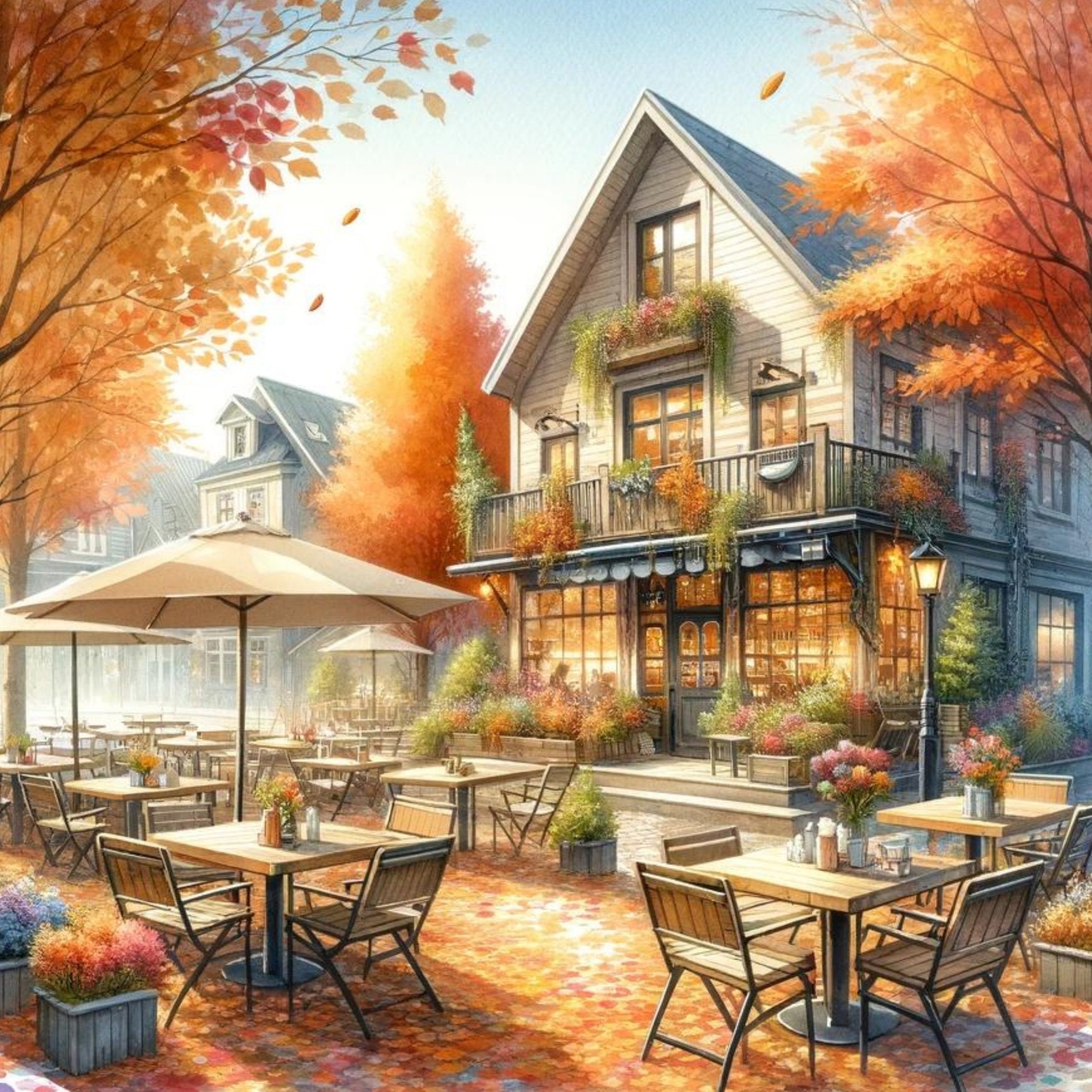 Autumn Cafe Watercolor Landscape Clipart Set, Digital Download for ...