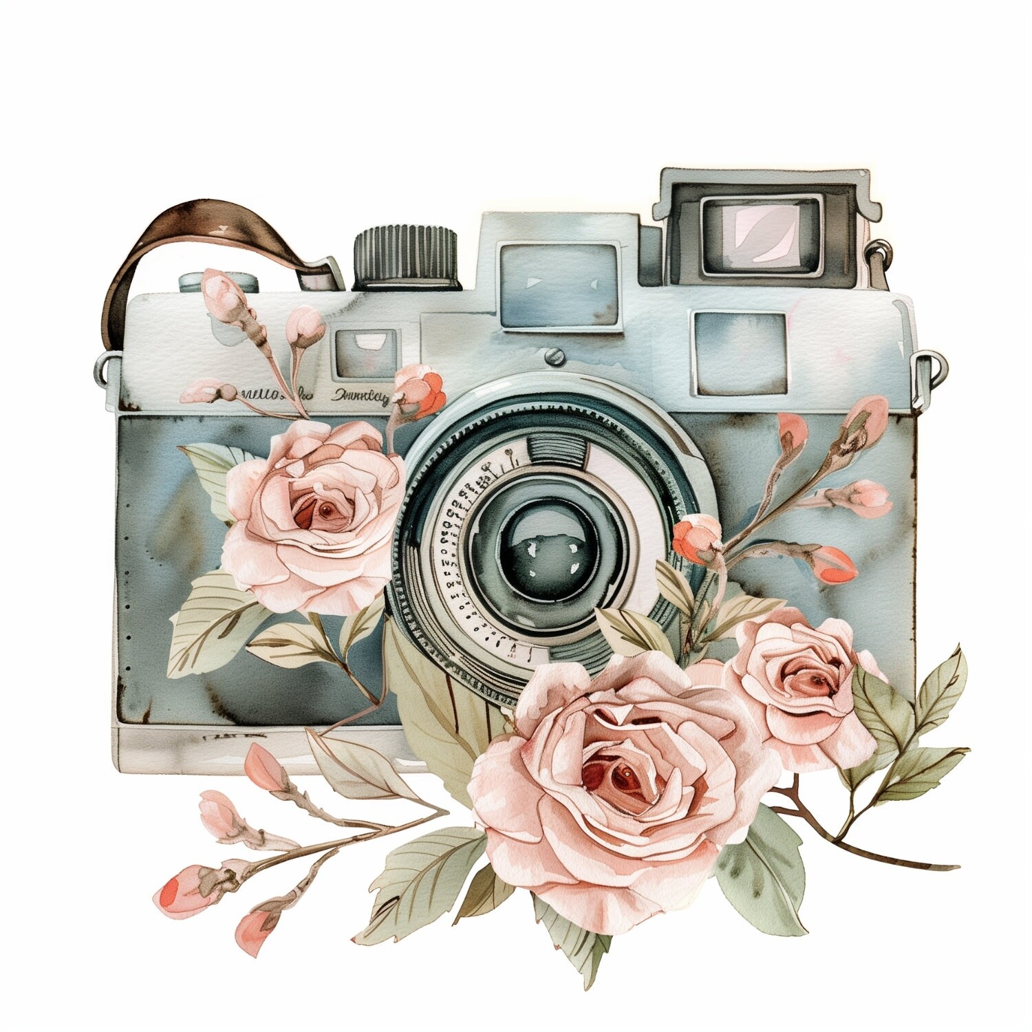 12 Retro Camera Clipart, Watercolor Flowers Digital Printable for ...