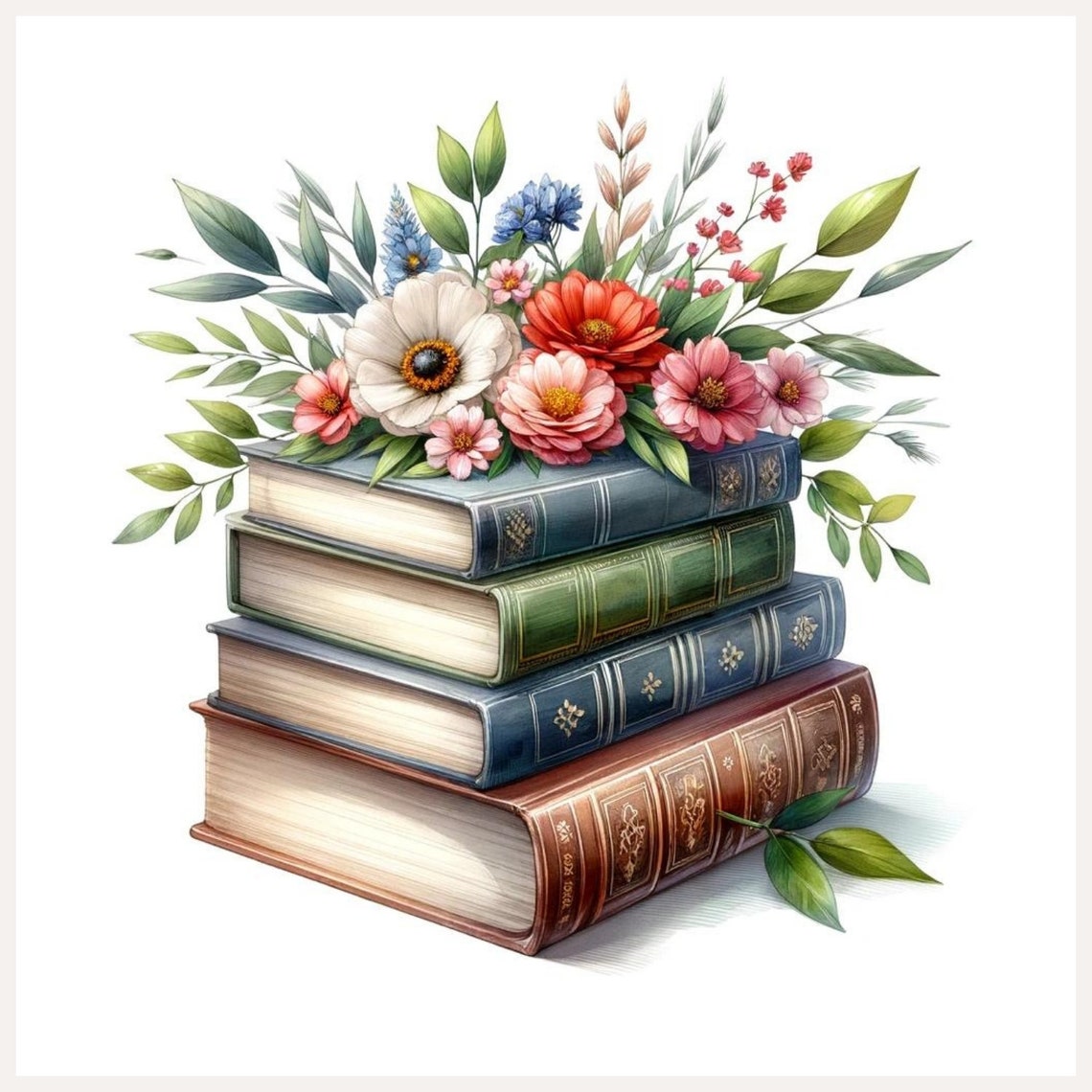 12 Spring Clip Art With Watercolor Book Illustration, Instant Download ...