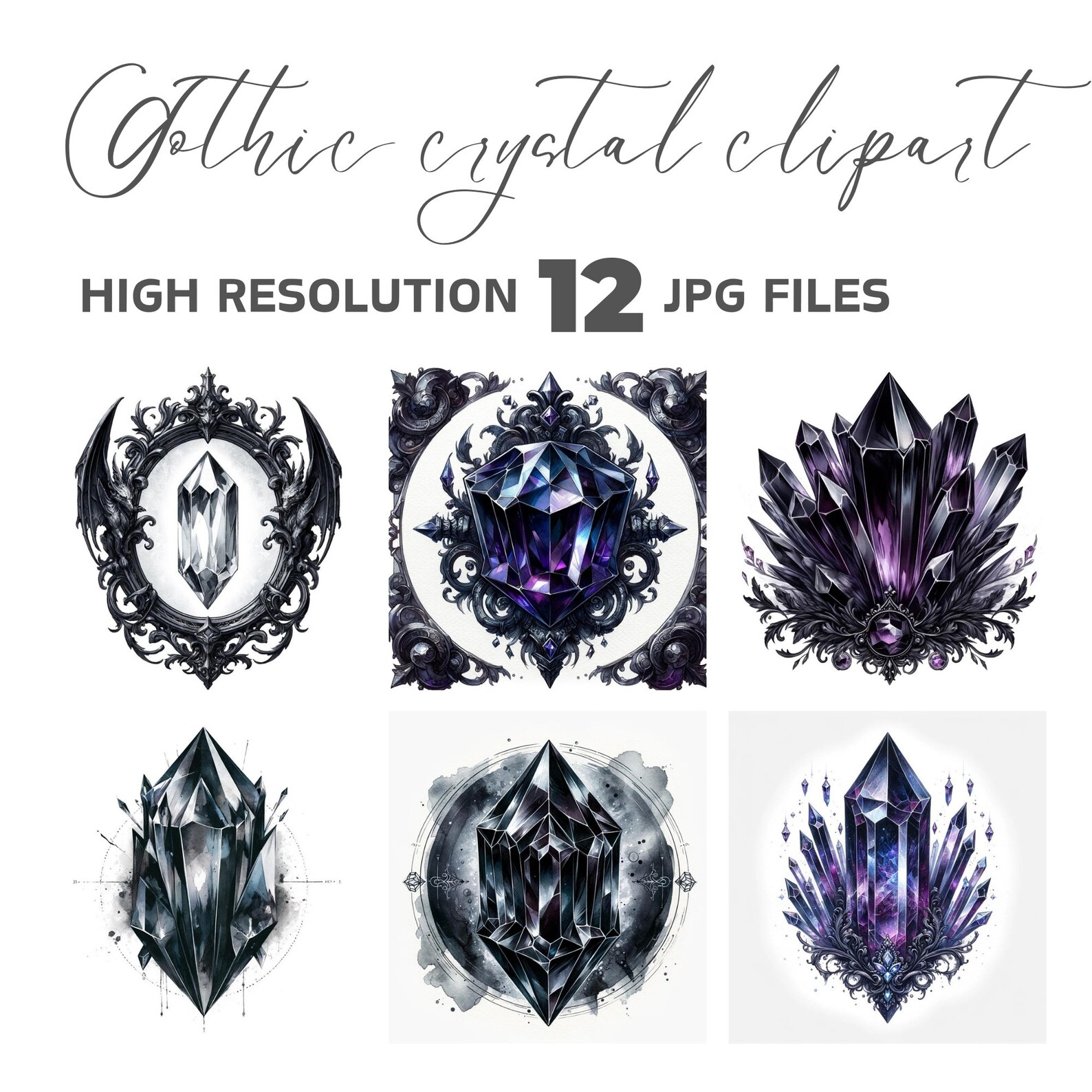 Instant Download Gothic Crystal Clipart Set for Paper Crafts & Collage ...