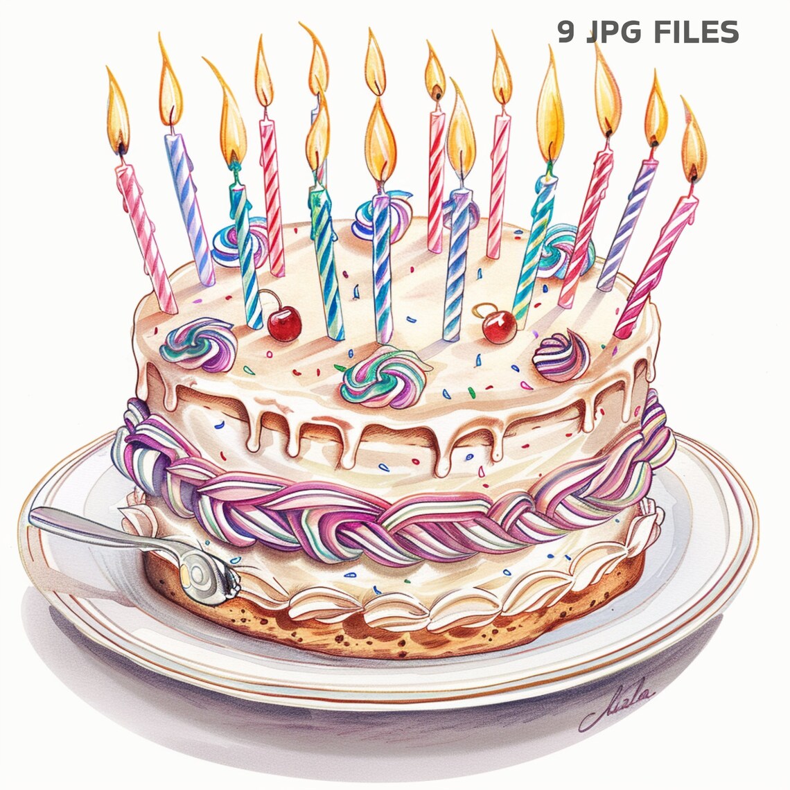 Birthday Cake Watercolor Clipart Bundle, Digital Download for ...