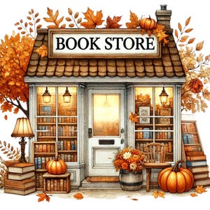 Autumn Book Shop Clipart, Watercolor Bookstore, Vintage Storefront ...