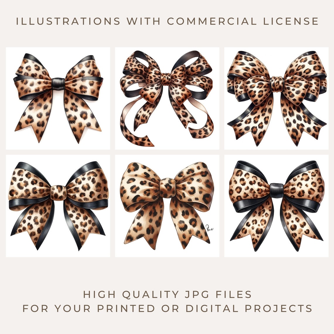 Leopard Bow Clipart Set, Digital Crafting Junk Journal, Watercolor Bow ...