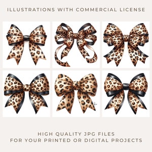 Leopard Bow Clipart Set, Digital Crafting Junk Journal, Watercolor Bow ...