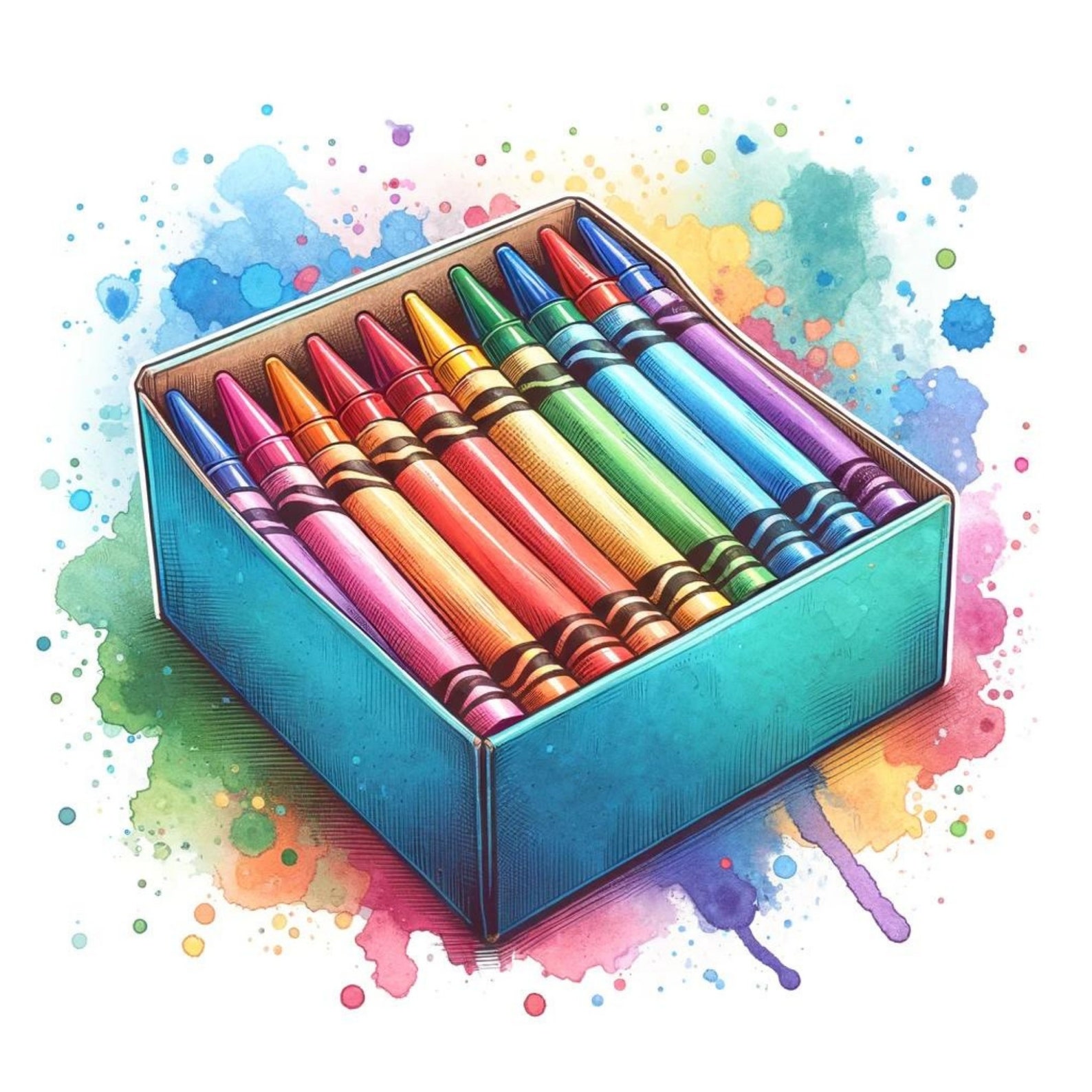 Crayon Box Clipart Bundle, Colorful Watercolor Instant Download for ...