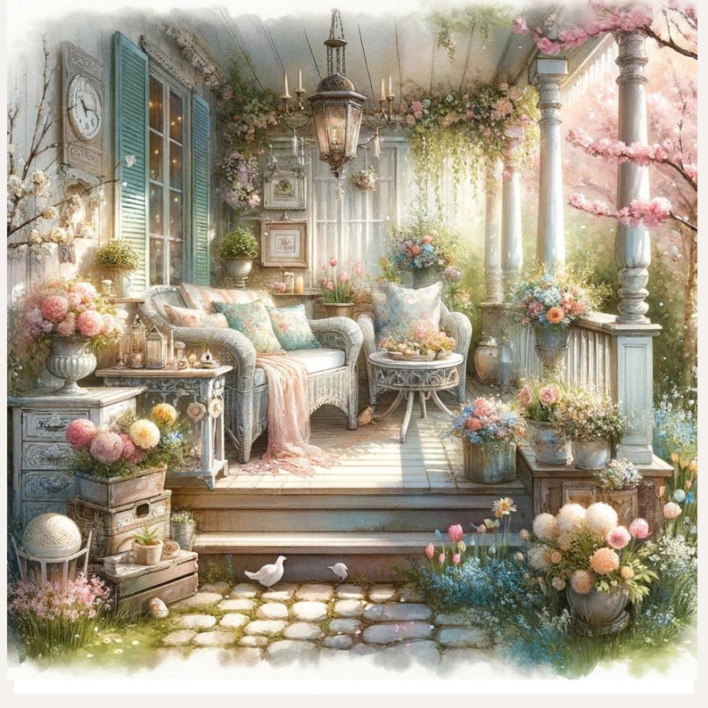 11 Shabby Chic Outdoor Porch Decor Kit, Paper Craft, Front Porch ...