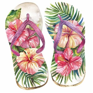 Flip Flops With Flowers Clipart, Watercolor Images, Instant Download ...