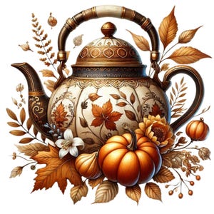 Autumn Teapot Watercolor Clipart, Digital Crafting, Scrapbook Images ...