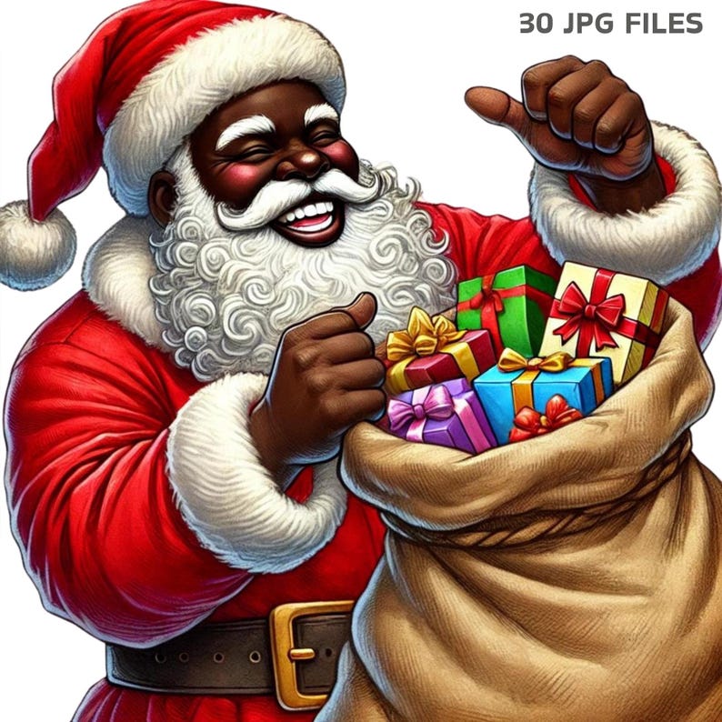 Black Santa Claus Clipart Bundle, African American Christmas Graphics ...