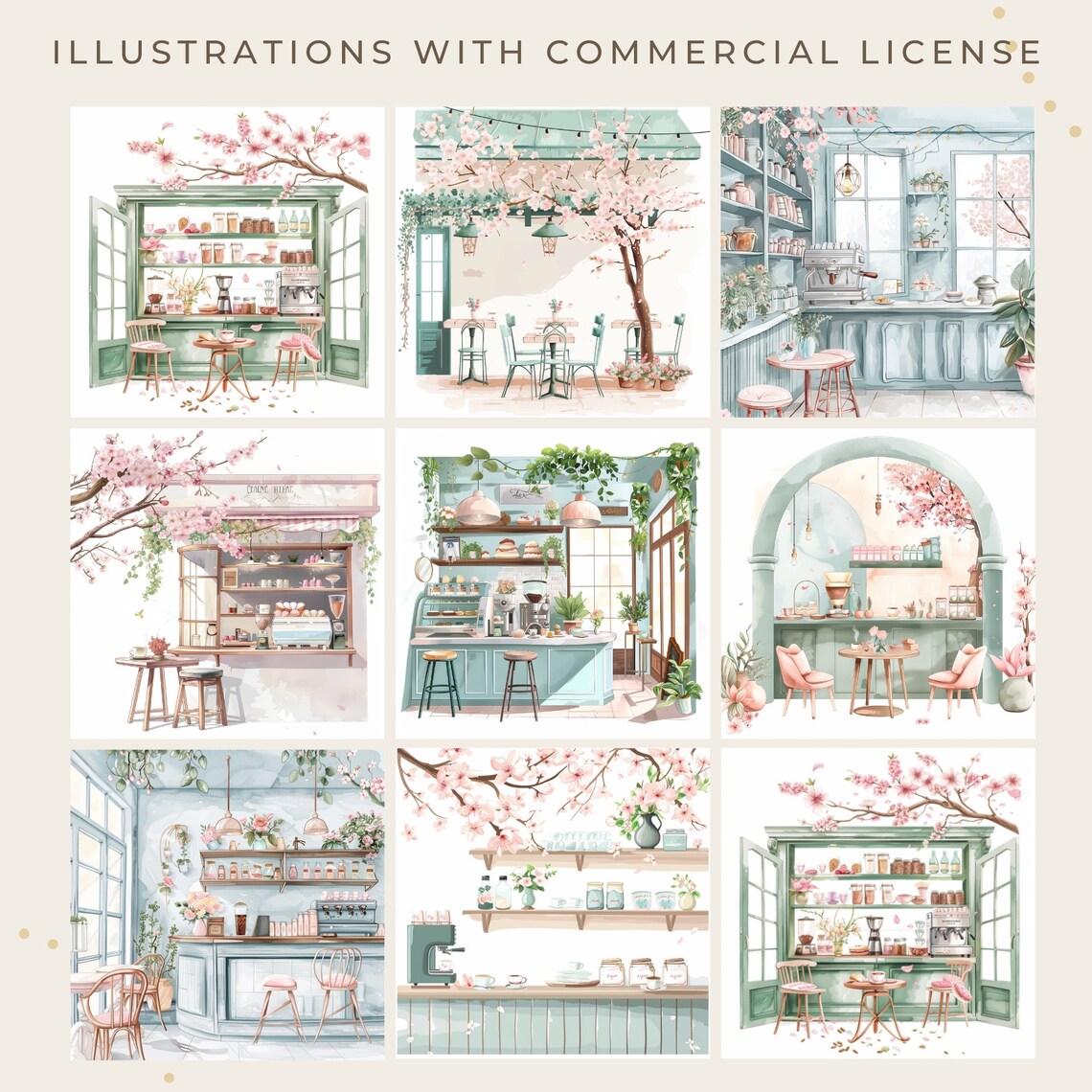 9 Spring Coffee Shop Clipart, Watercolor Floral Images for Junk ...