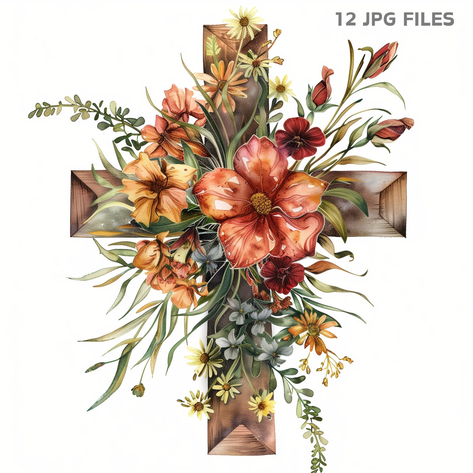 12 Cross Clipart Collection With Watercolor Flowers Celebration of Life ...