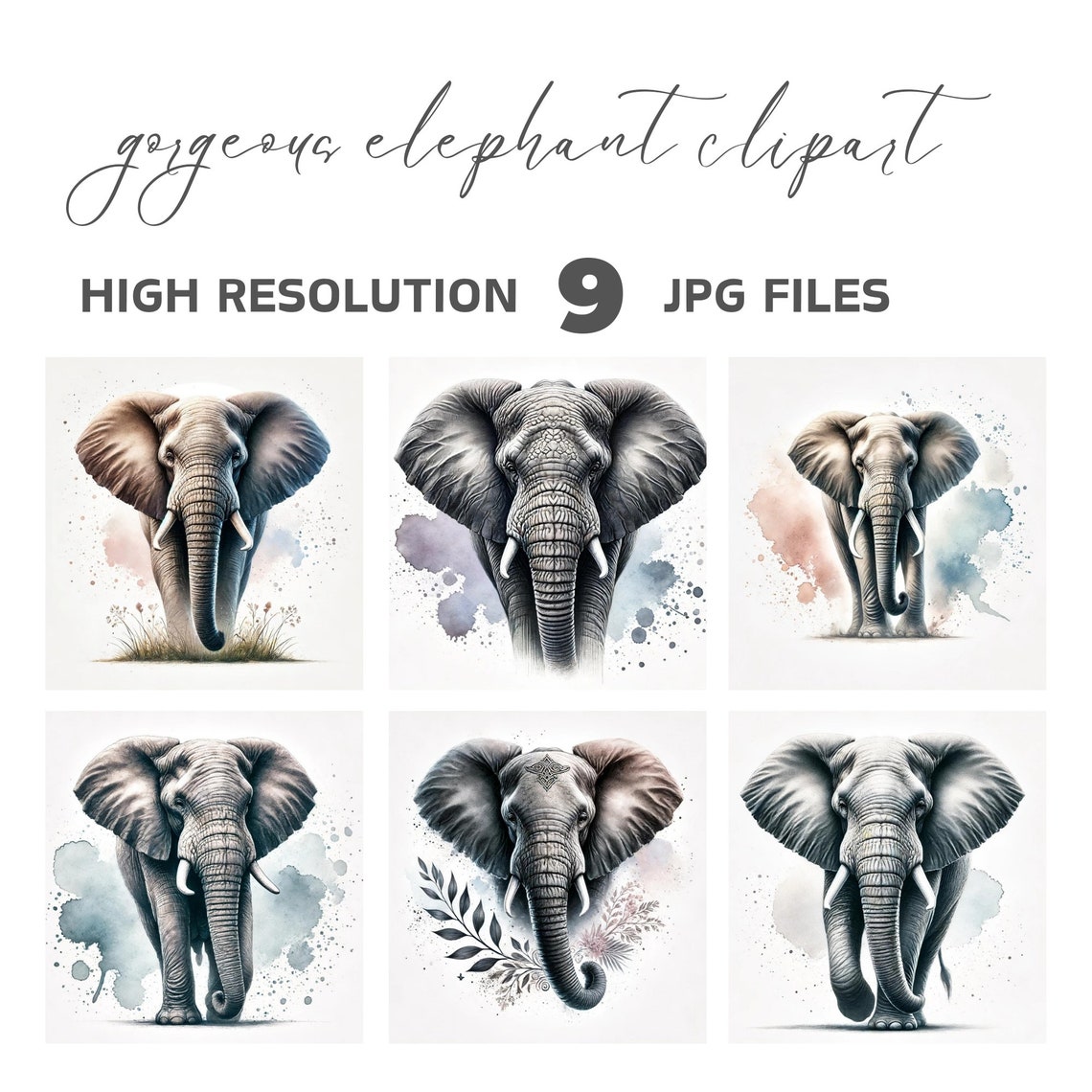 Watercolor Elephant Clipart Set for Digital Crafting & Junk Journal ...