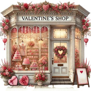 Valentines Shop Clipart, Watercolor Printable Digital Kit for ...