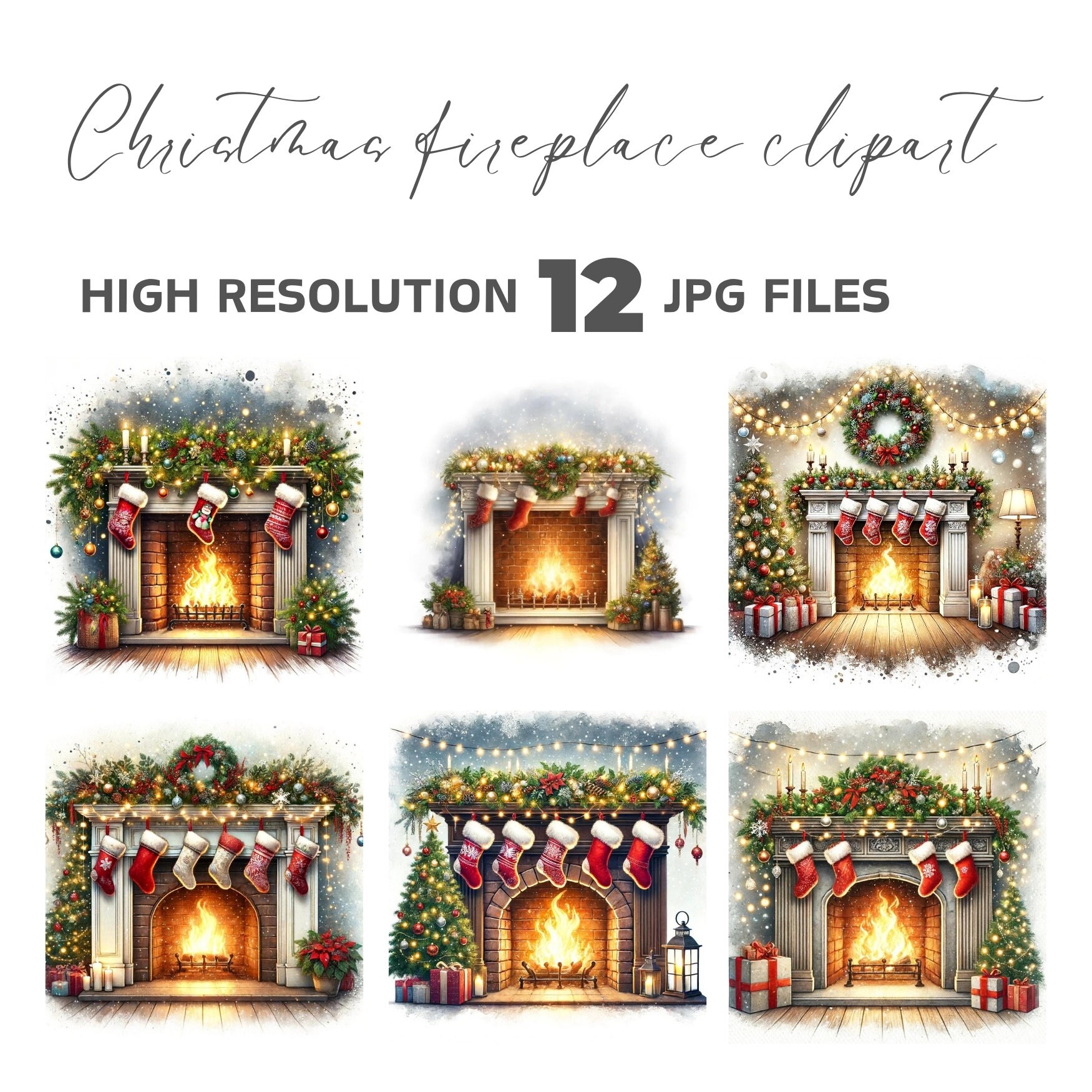 Cozy Christmas Fireplace Clipart Set, Digital Download for Scrapbooking ...