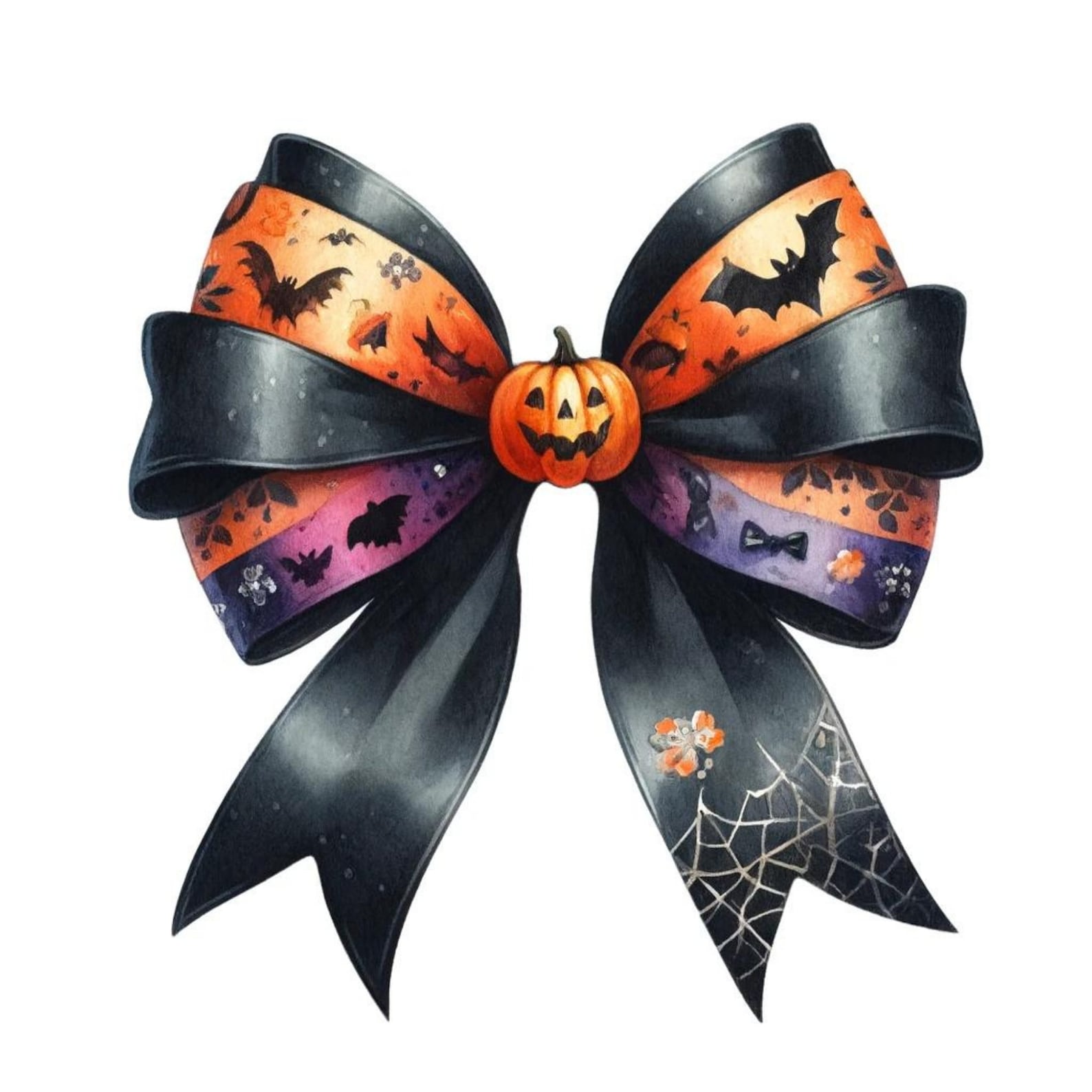 Halloween Bow, Watercolor Clipart, Digital Halloween Bundle, Watercolor ...