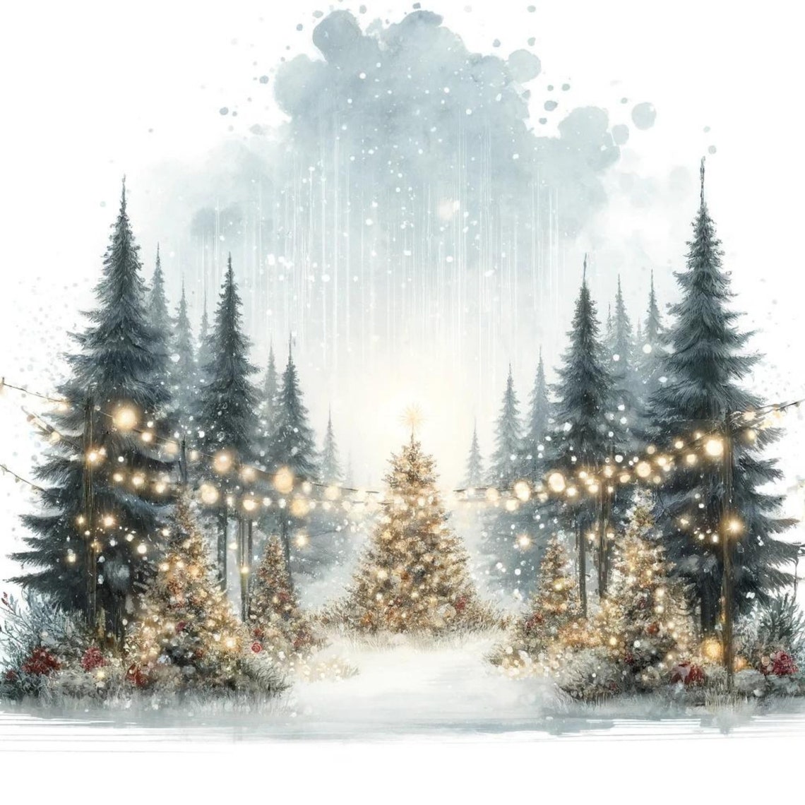 Vintage Christmas Forest Clipart Bundle, Digital Paper Crafts, Winter ...