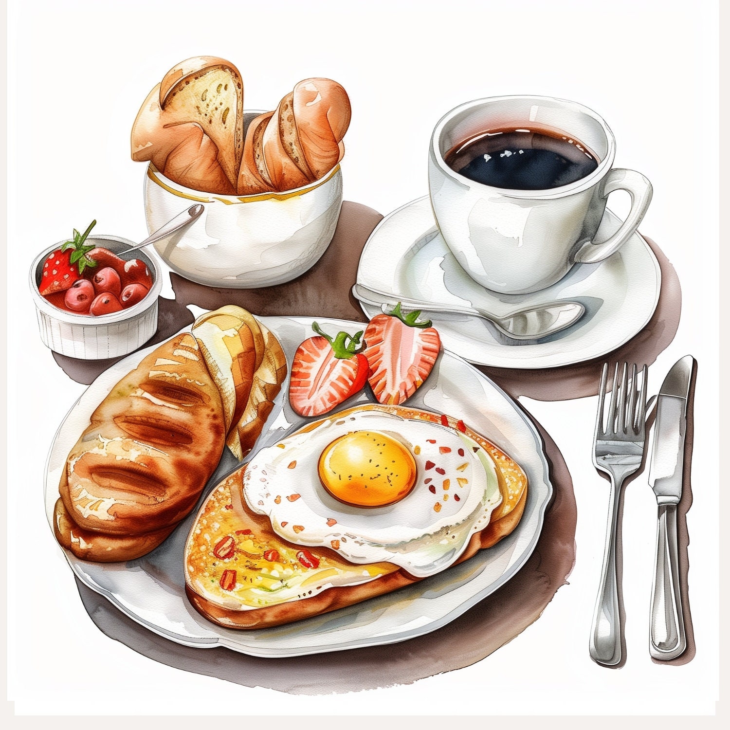 8 Breakfast Watercolor Clipart, Commercial Use, Digital Image, Food ...