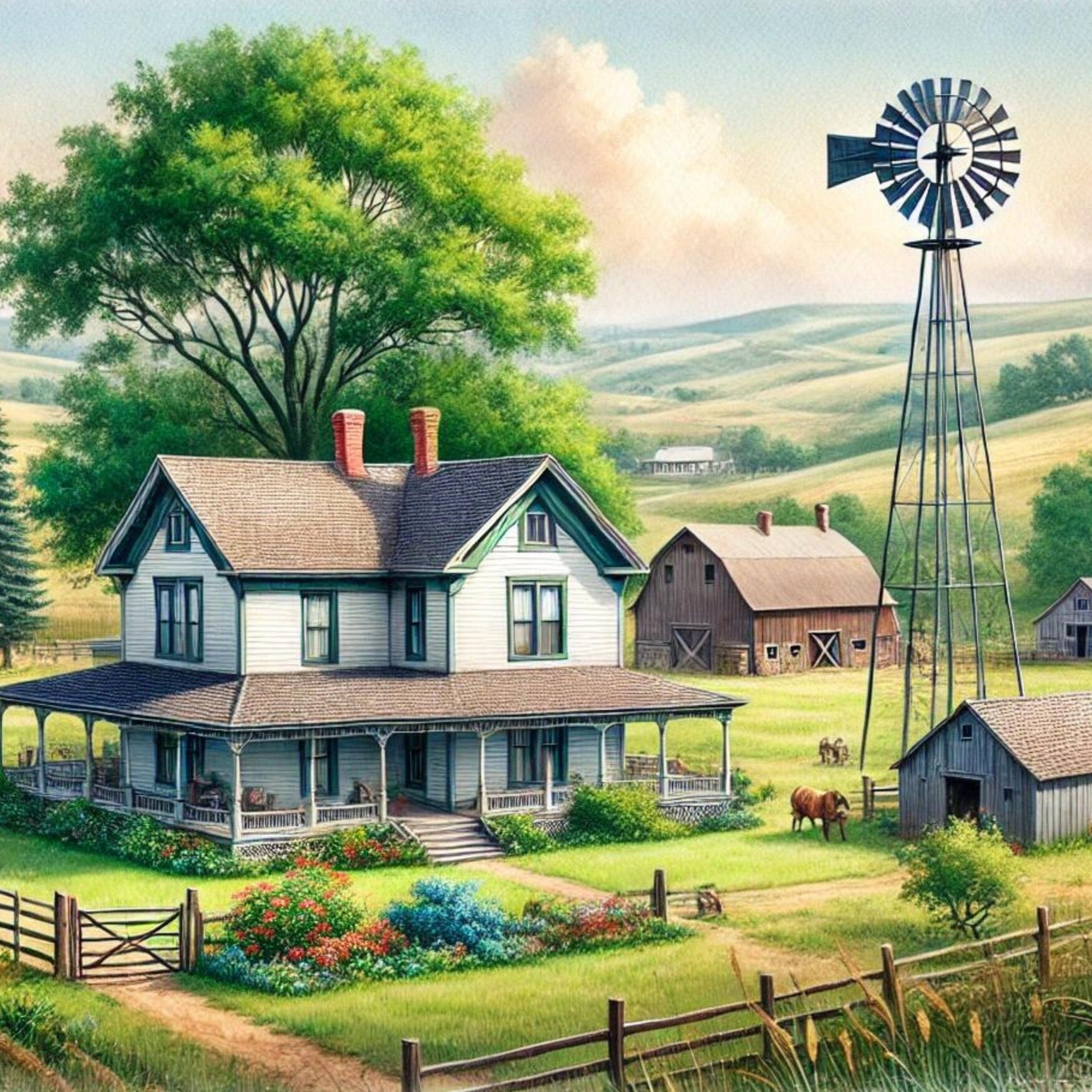 American Homestead Landscape Clipart, Digital Crafting Files for Junk ...