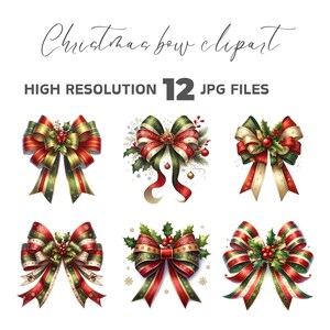 Christmas Bow Clipart Set, Printable Designs for Scrapbooking, Holiday ...