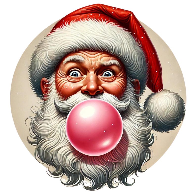 Retro Christmas Santa Face Blowing Bubble Gum Clipart Funny Vintage ...