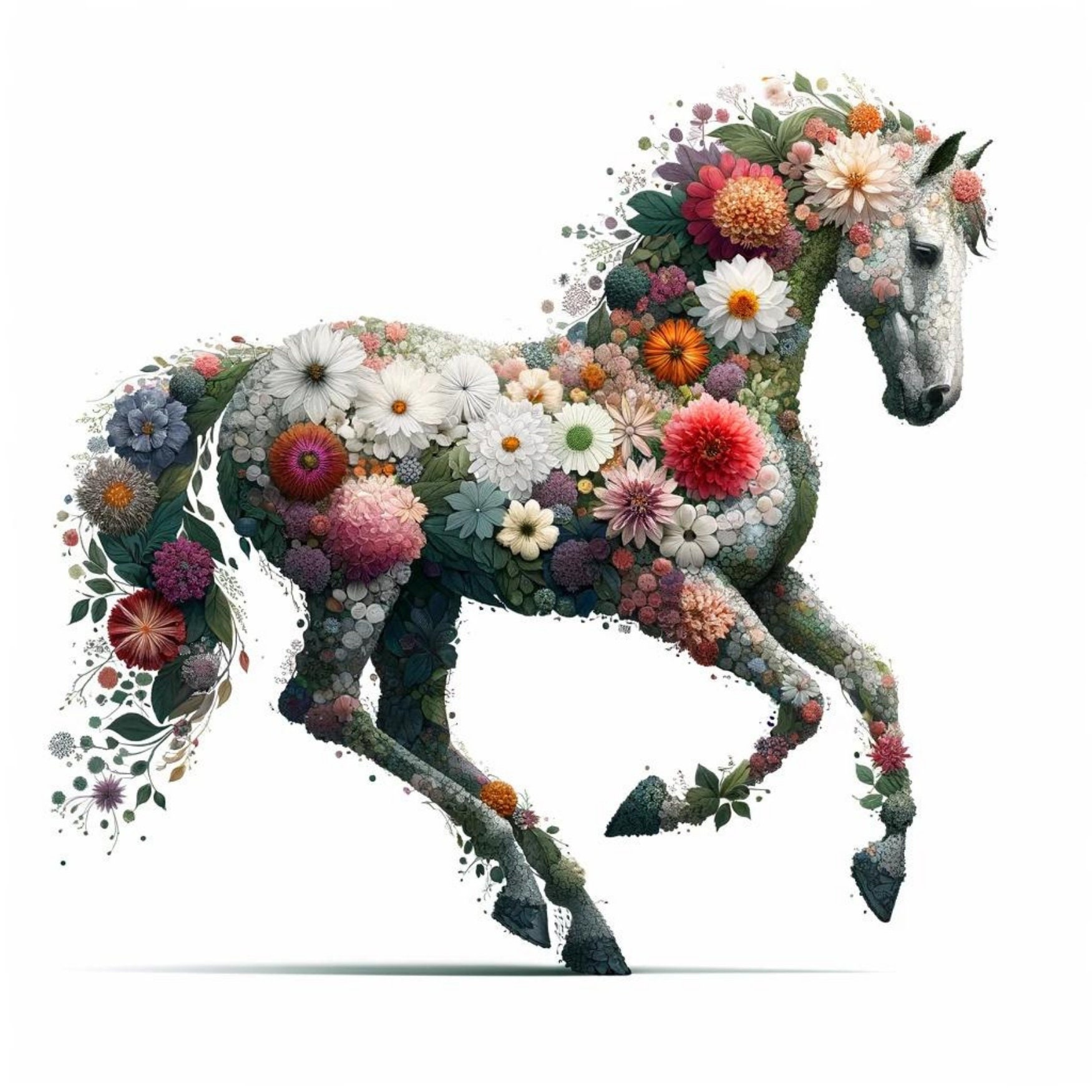 12 Floral Horse Art Printable Instant Download, Watercolor Flowers ...