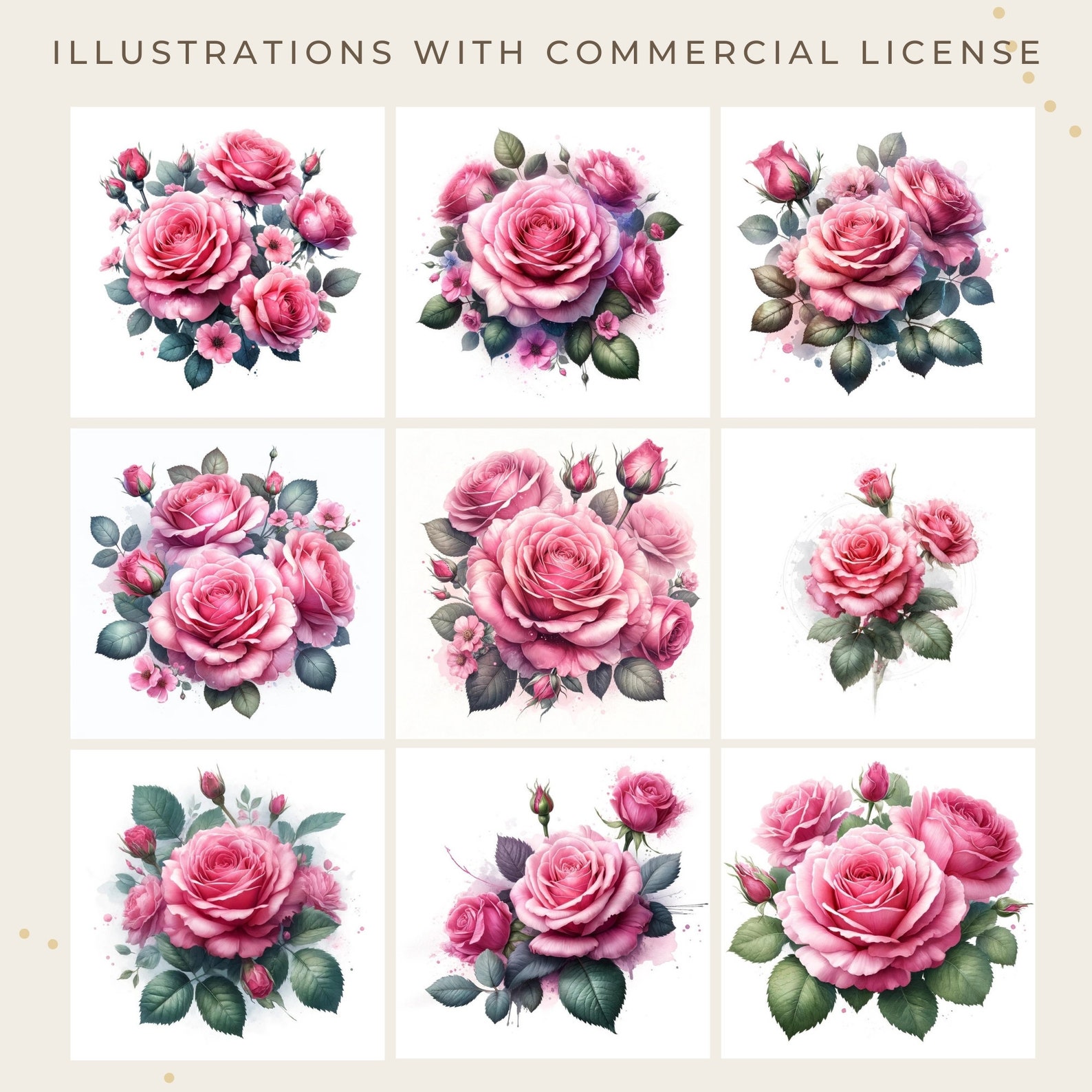 Pink Roses Bouquet Clipart Set for Paper Crafts & Junk Journal, Instant ...