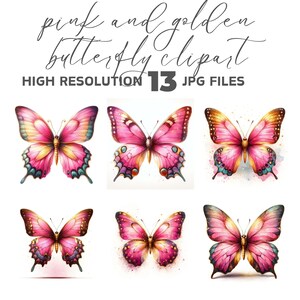 Shabby Chic Pink and Golden Butterfly Clipart for Craft Projects ...