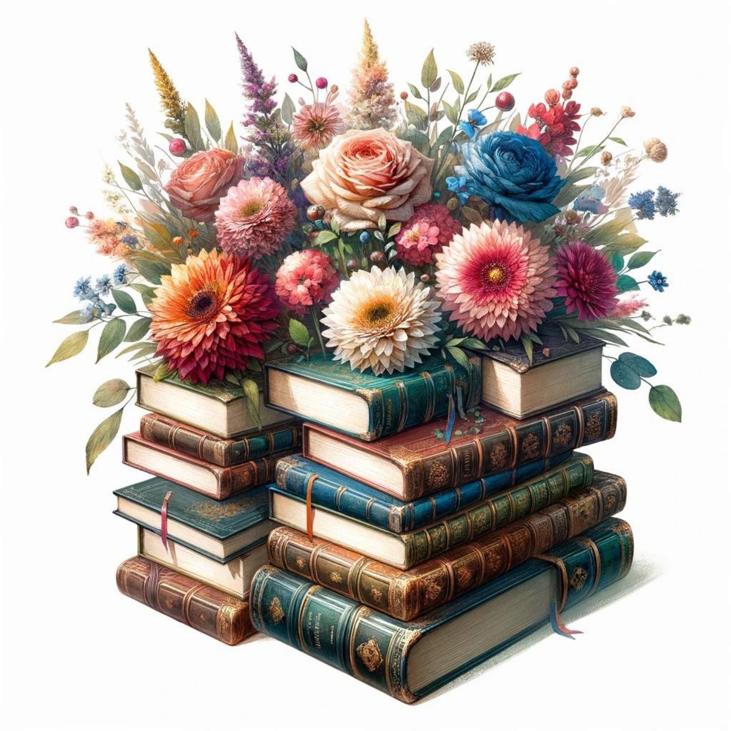 12 Spring Clip Art With Watercolor Book Illustration, Instant Download ...