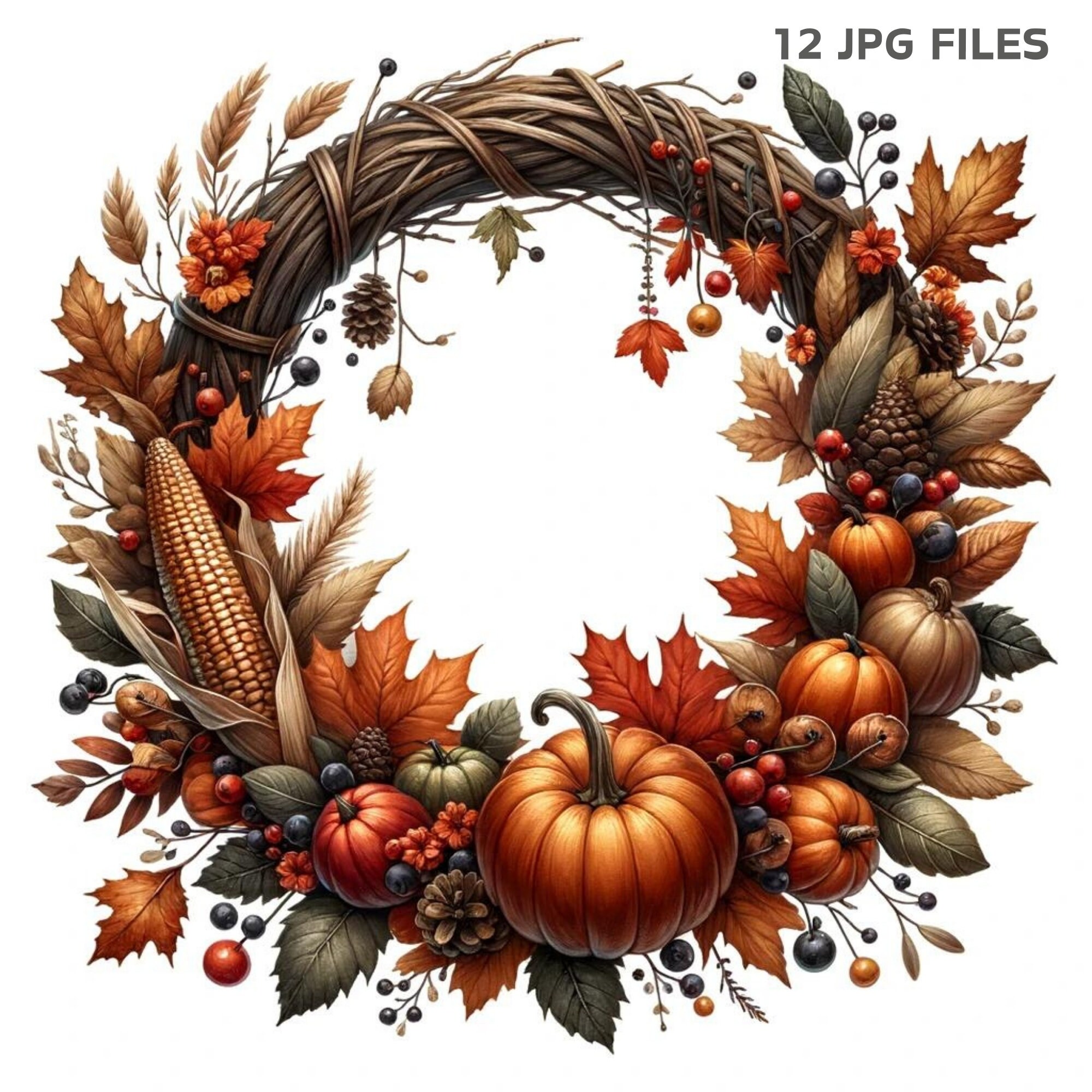 Thanksgiving Wreath Clipart, Floral Frames, Instant Download, Junk ...