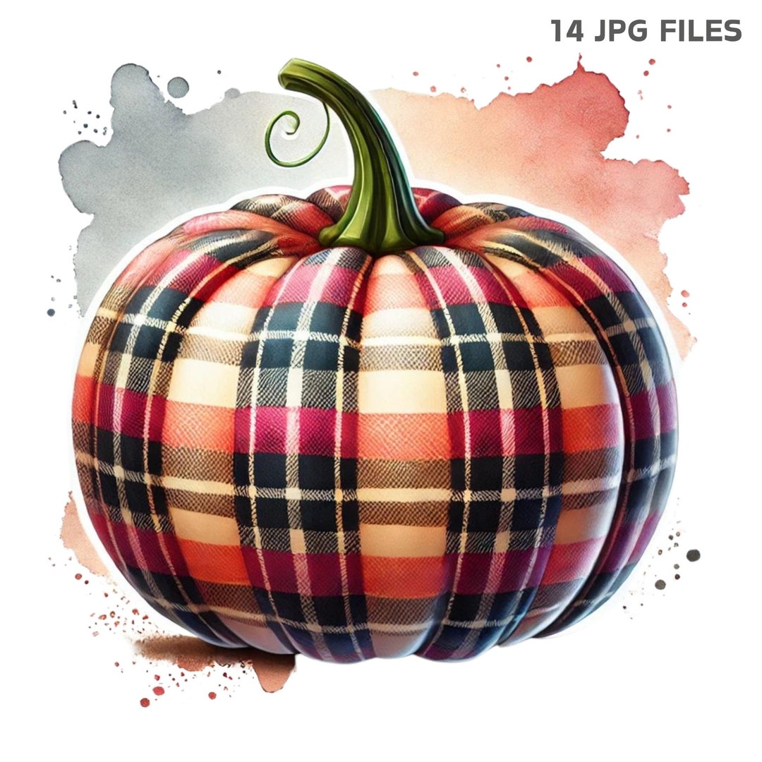 Plaid Pumpkin Clipart, High Resolution Digital Downloads for Fall ...