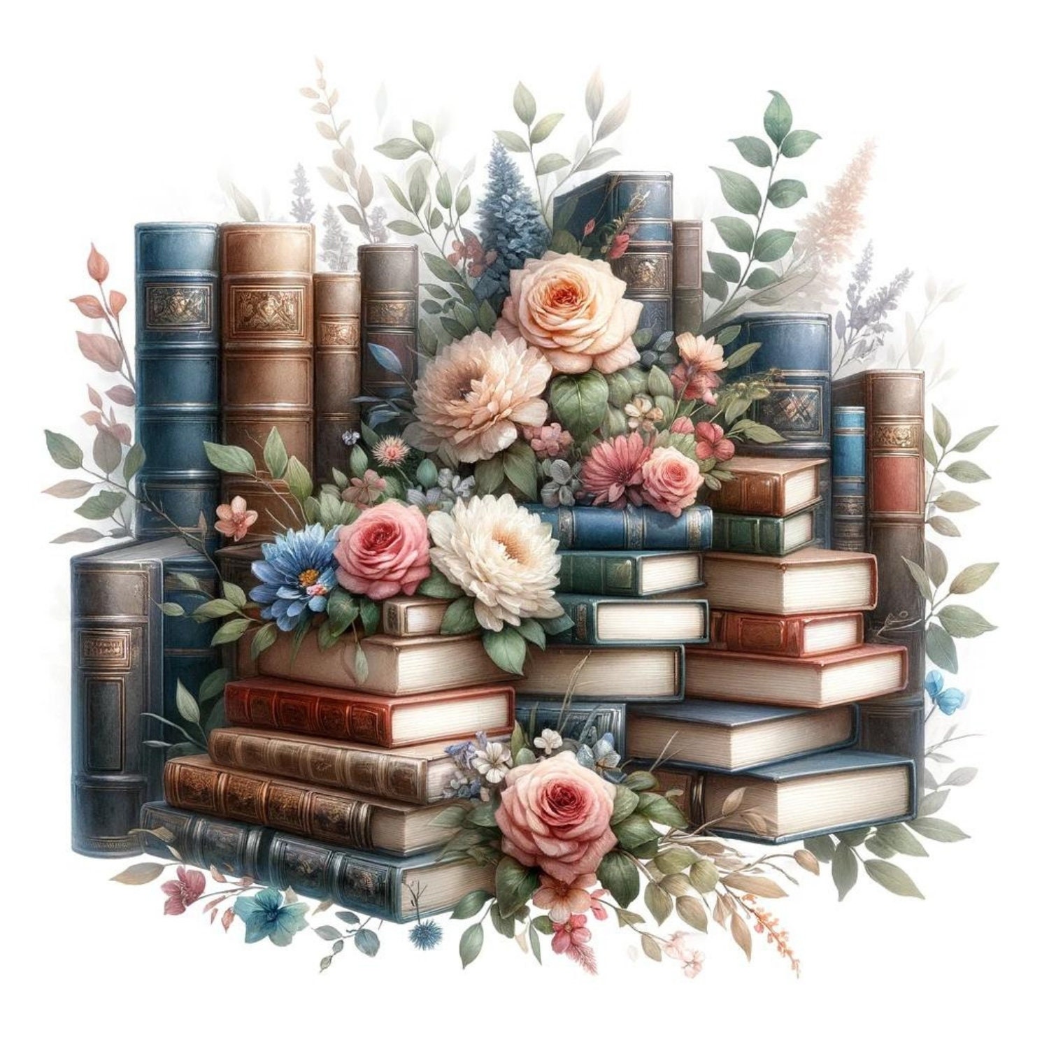 12 Spring Clip Art With Watercolor Book Illustration, Instant Download ...