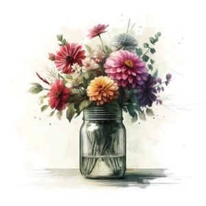 Rustic Floral Mason Jar Clipart Bundle for Crafting Kit, Instant ...