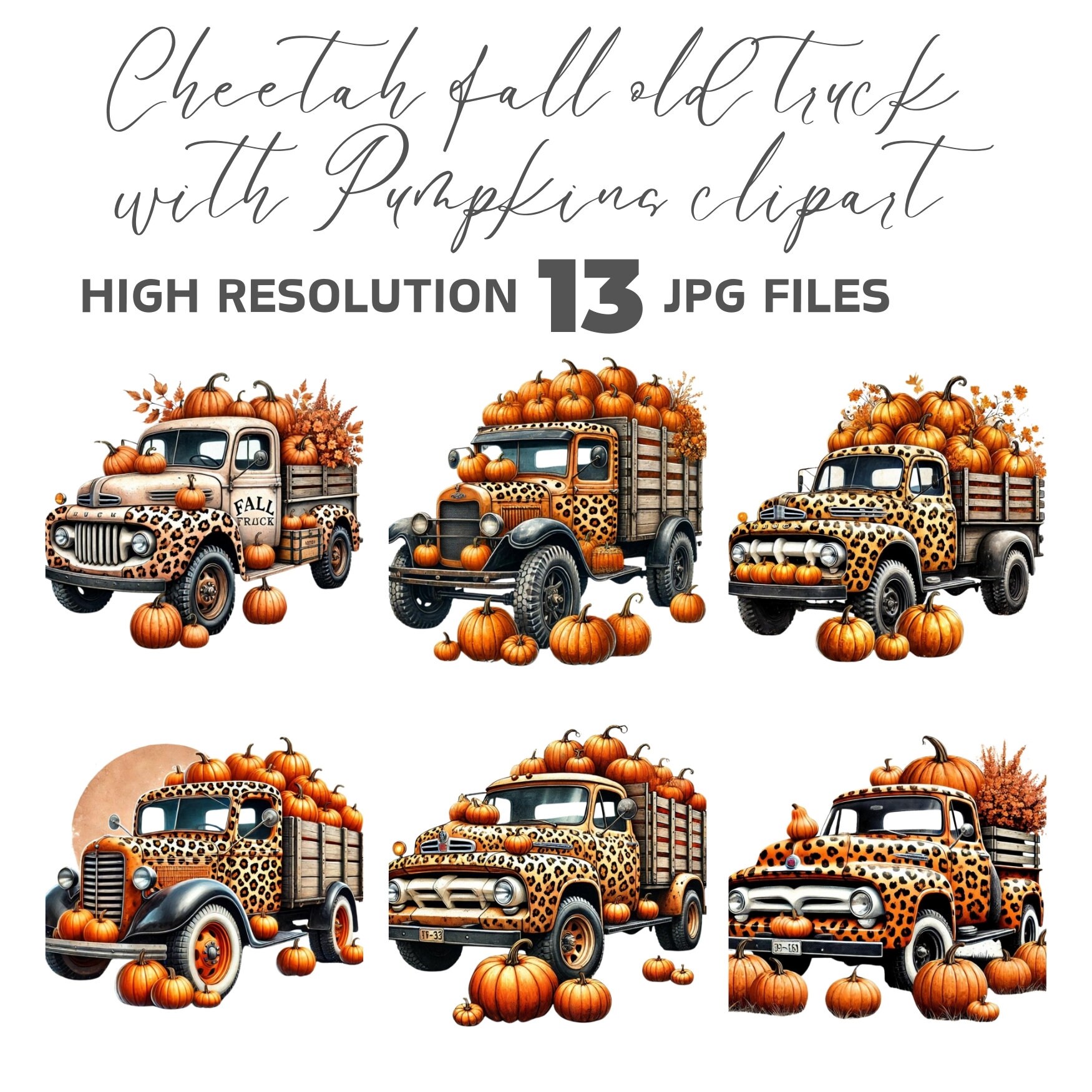 Cheetah Fall Old Truck With Pumpkins Clipart, Thanksgiving Autumn ...