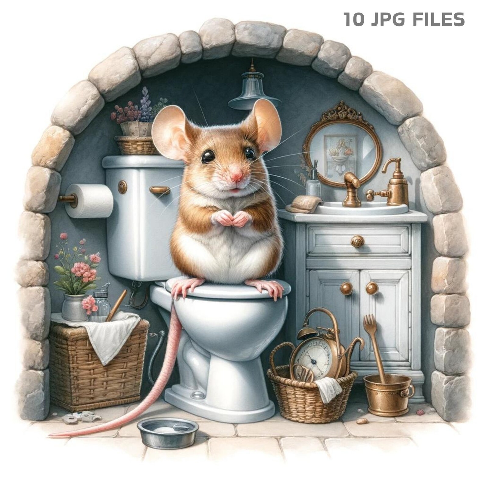 Mouse Sitting on Toilet in Mouse Hole, Instant Download, Cute Mouse ...