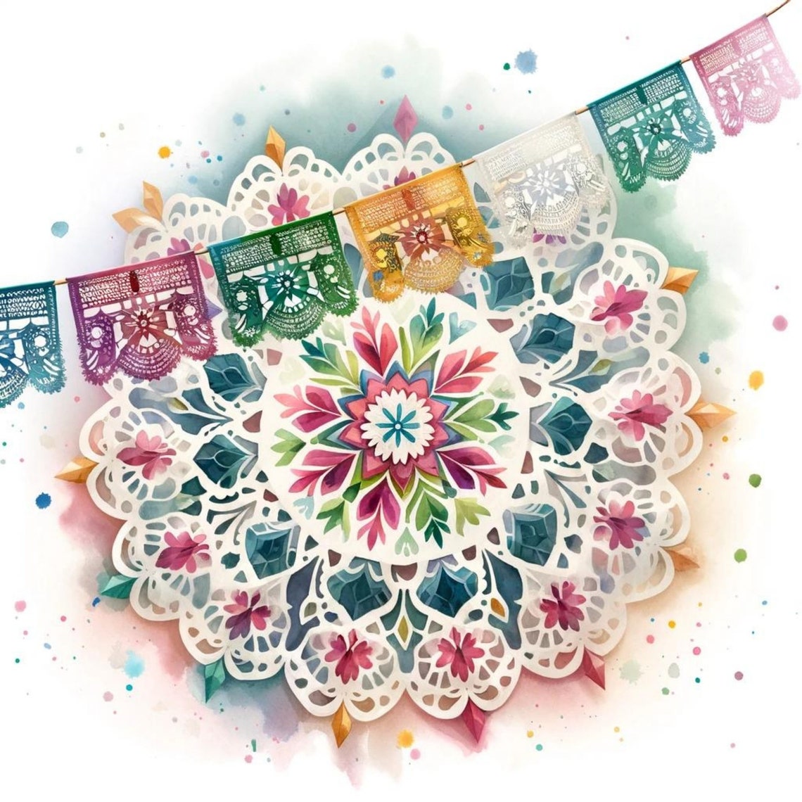 Papel Picado Clipart Set, Mexican Folk Art, Dia De Muertos, Digital ...
