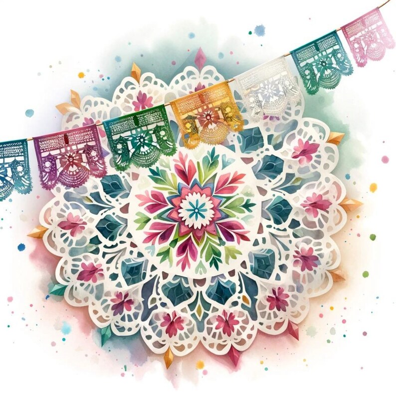 Papel Picado Clipart Set, Mexican Folk Art, Dia De Muertos, Digital ...